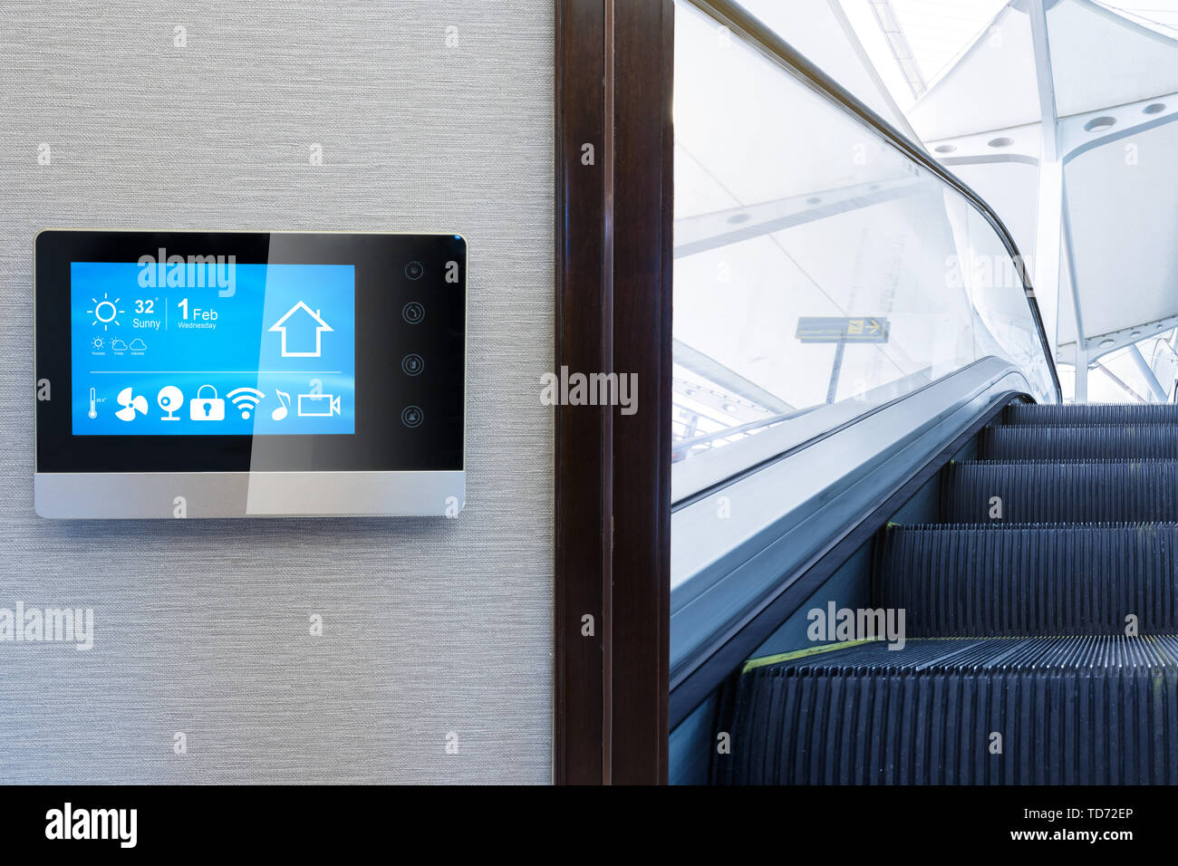 smart screen with smart home with modern escalator Stock Photo - Alamy
