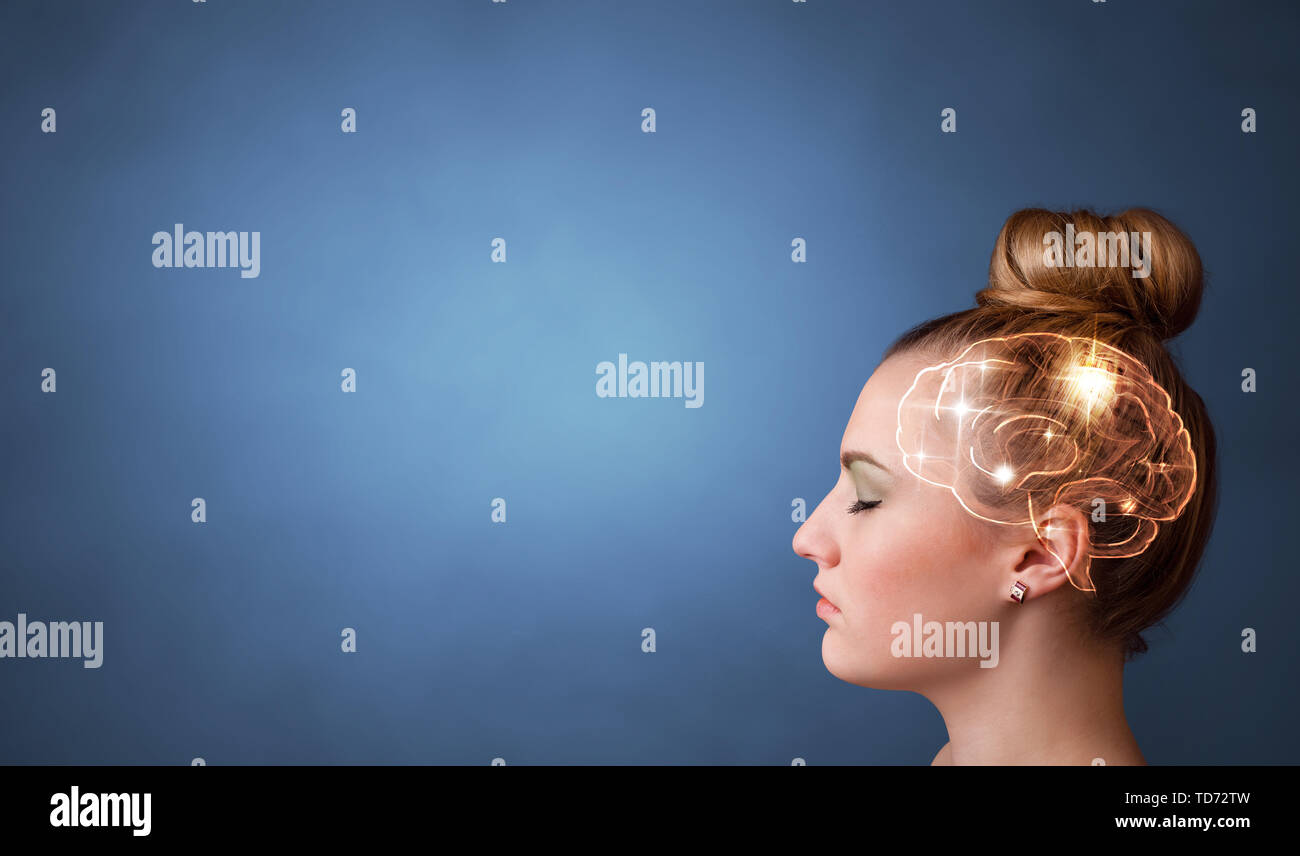 Portrait with lighting brain and brainstorming concept Stock Photo - Alamy