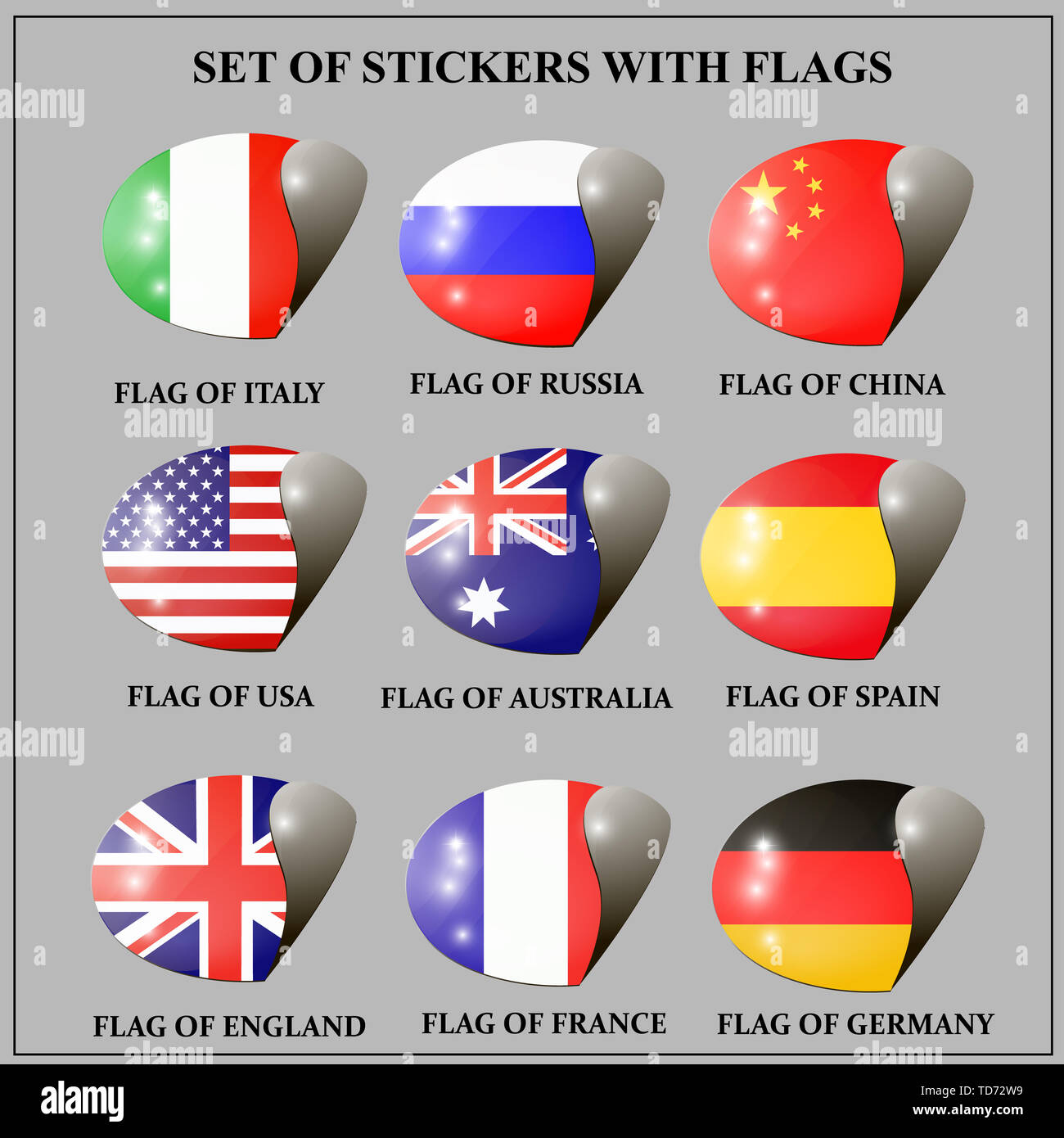 Bright set of stickers with flags. Colorful illustration with flags of ...