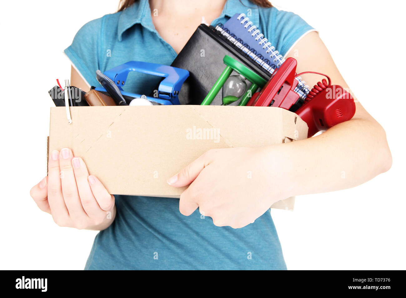 Personal property in carton isolated on white Stock Photo - Alamy