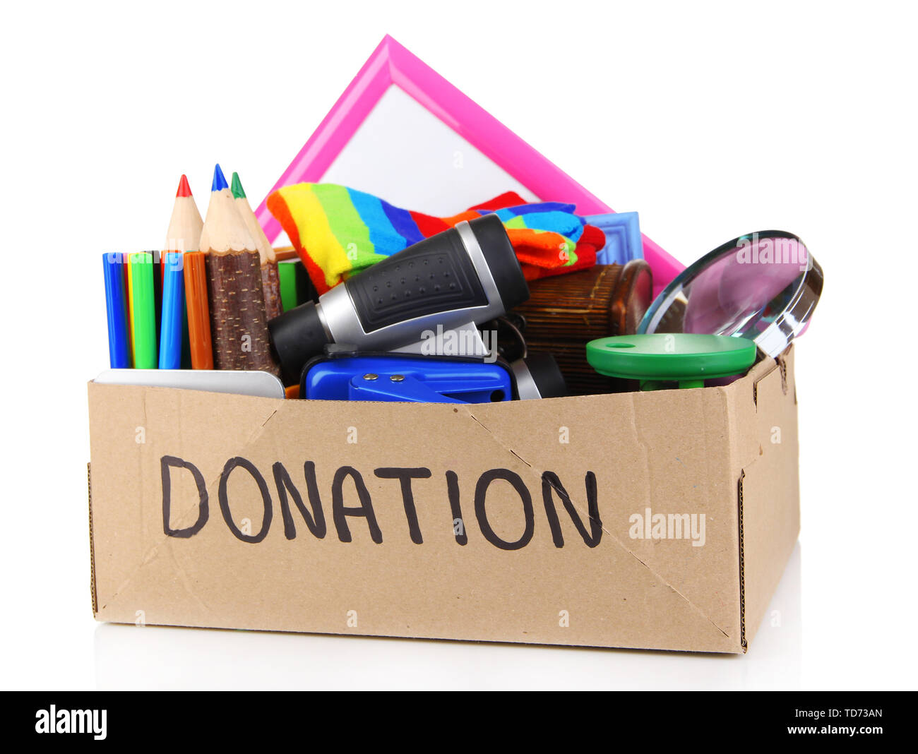 Donation box isolated on white Stock Photo - Alamy