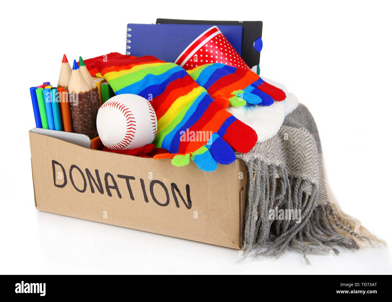 Donation box isolated on white Stock Photo - Alamy