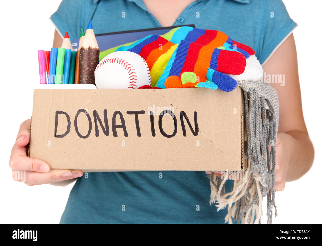 Donation box isolated on white Stock Photo - Alamy