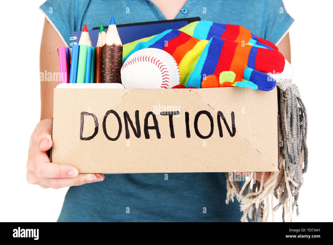 Donation box isolated on white Stock Photo - Alamy