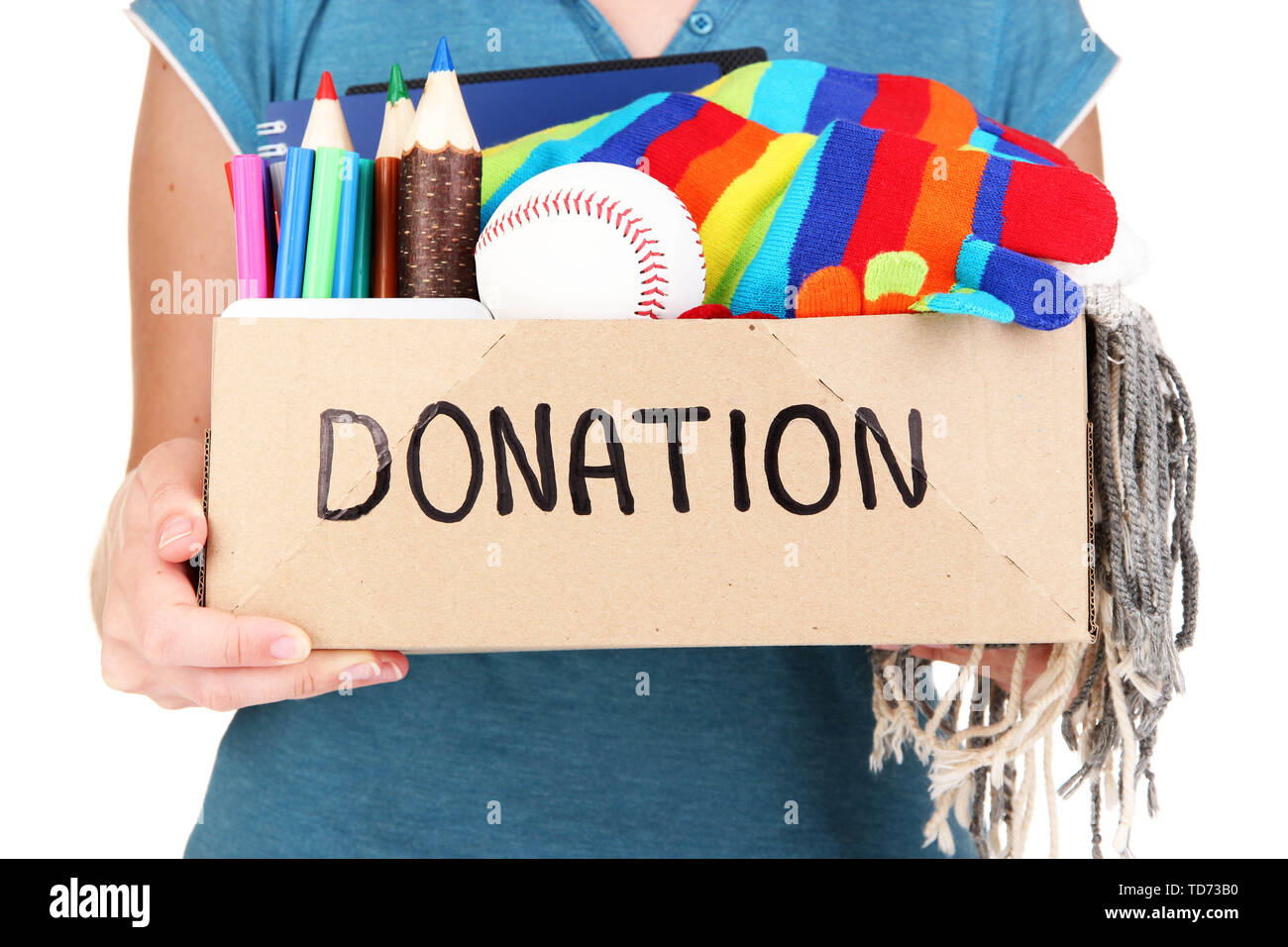 Donation box isolated on white Stock Photo - Alamy