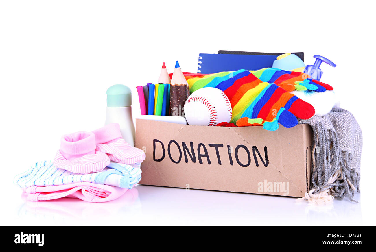 Donation box isolated on white Stock Photo - Alamy