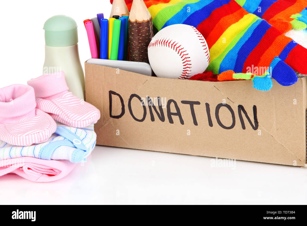 Donation box isolated on white Stock Photo - Alamy