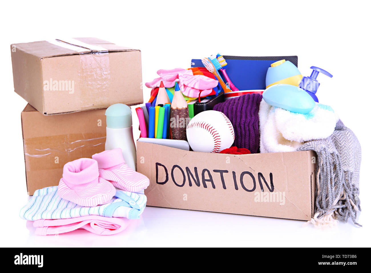 Donation box isolated on white Stock Photo - Alamy