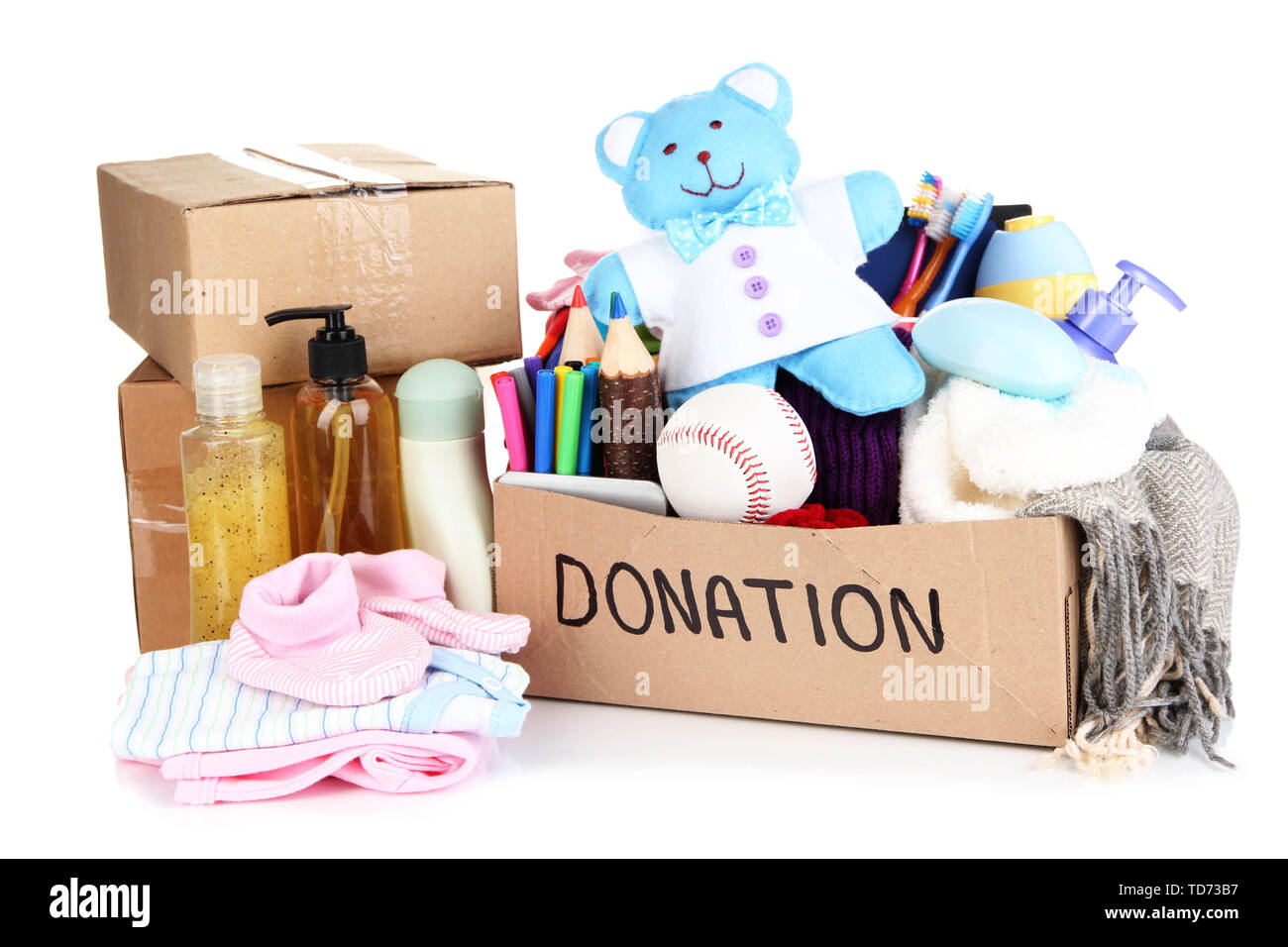 Donation box isolated on white Stock Photo - Alamy