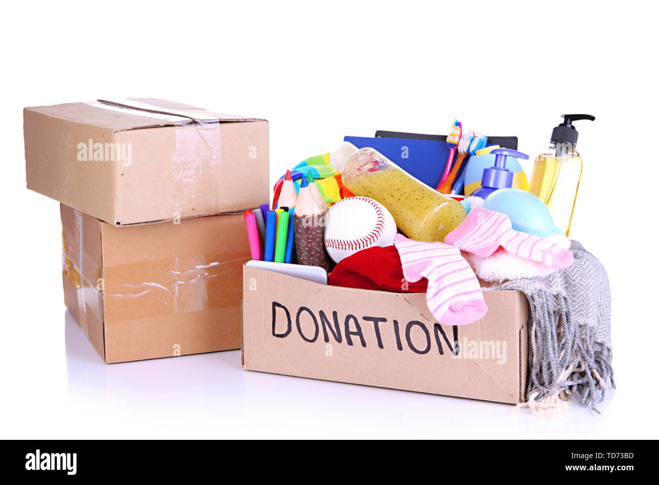 Donation box isolated on white Stock Photo - Alamy