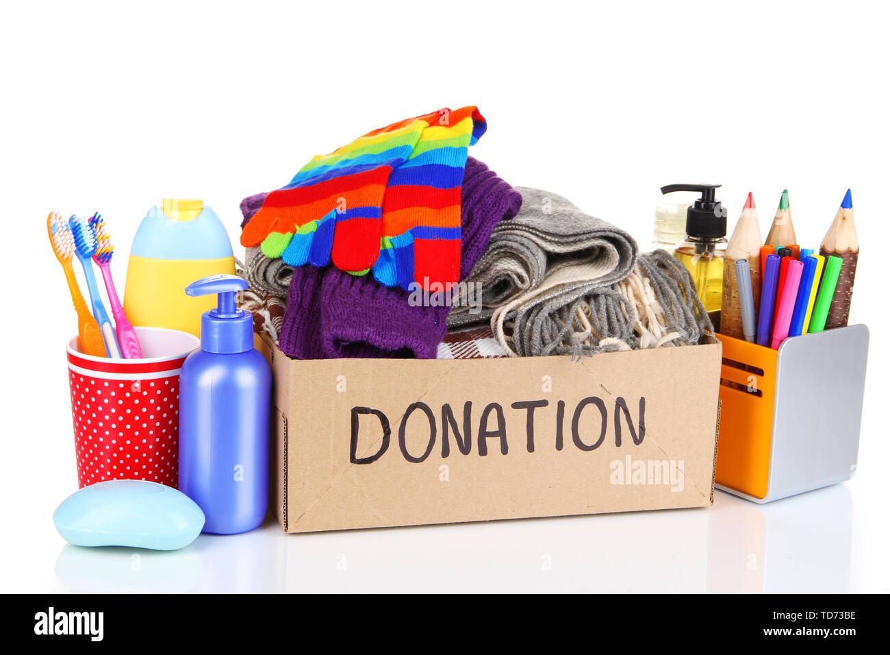 Donation box isolated on white Stock Photo - Alamy