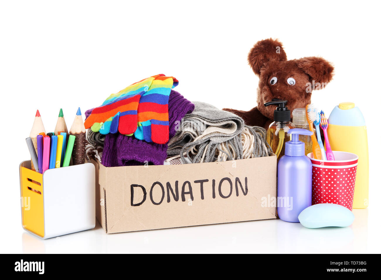 Donation box isolated on white Stock Photo - Alamy