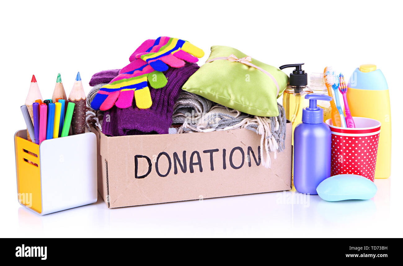 Donation box isolated on white Stock Photo - Alamy