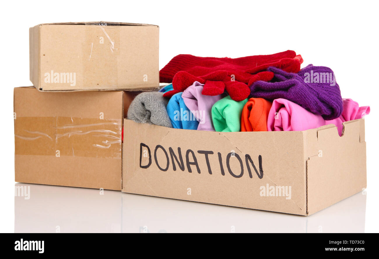 Donation box isolated on white Stock Photo - Alamy