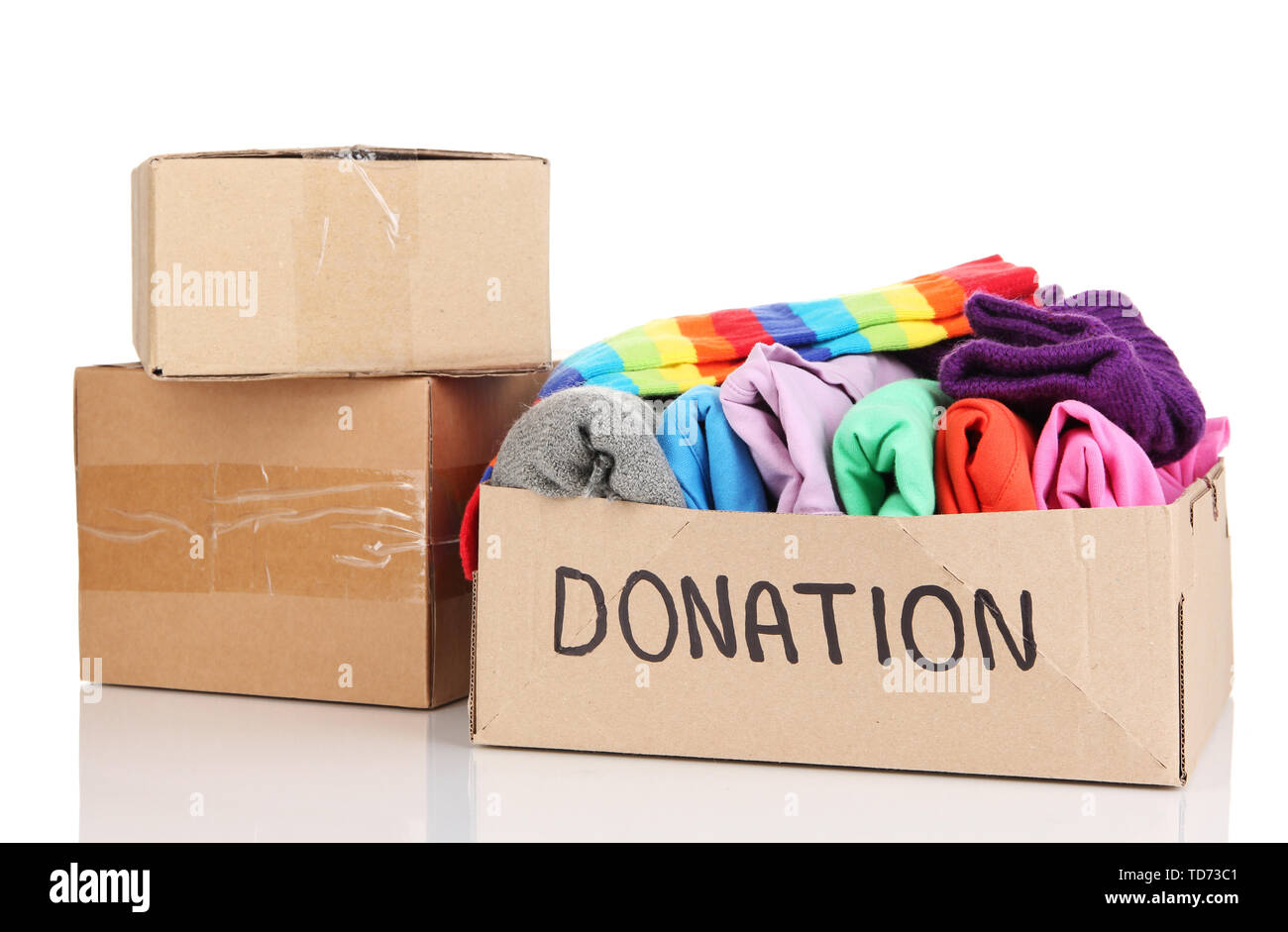 Donation box isolated on white Stock Photo - Alamy