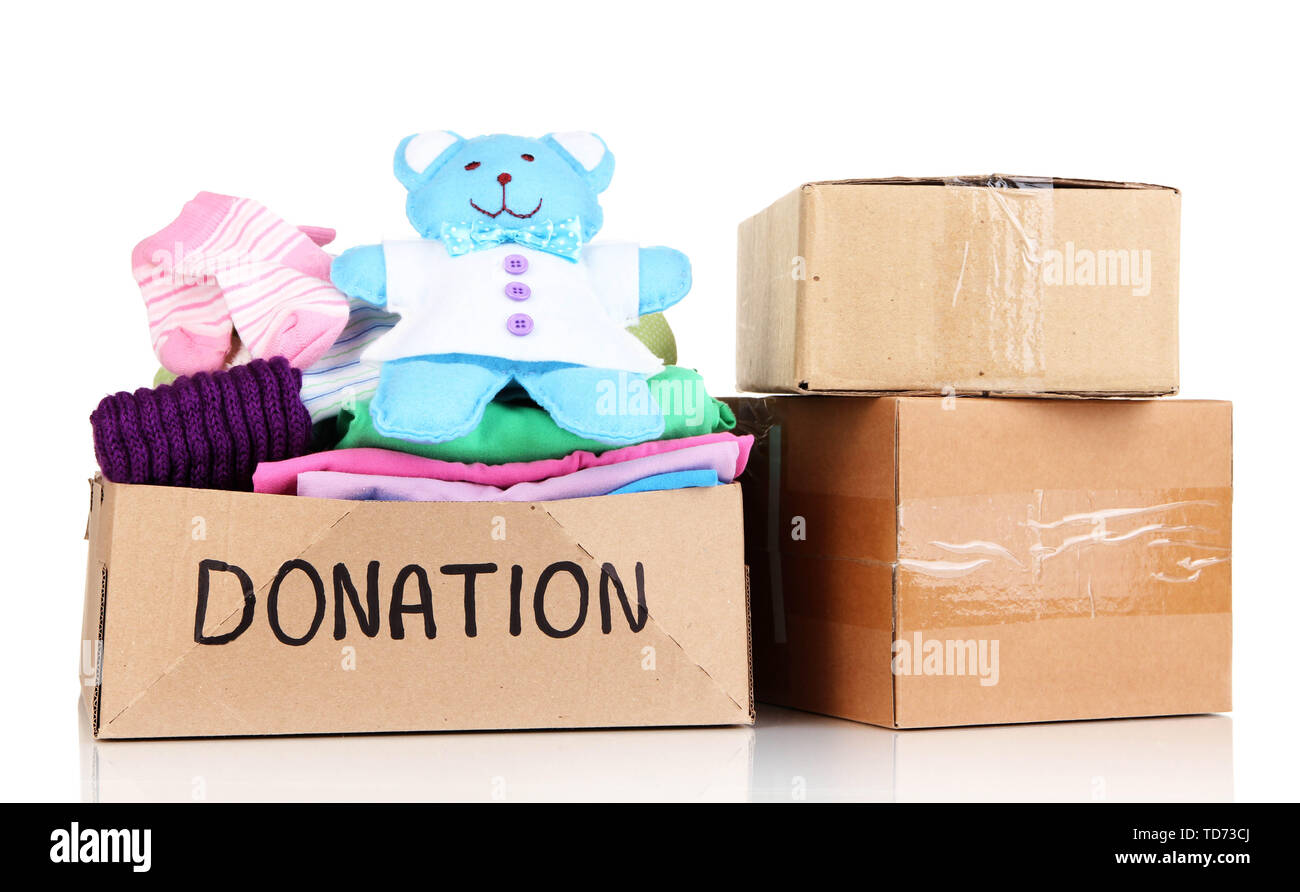 Donation box isolated on white Stock Photo - Alamy