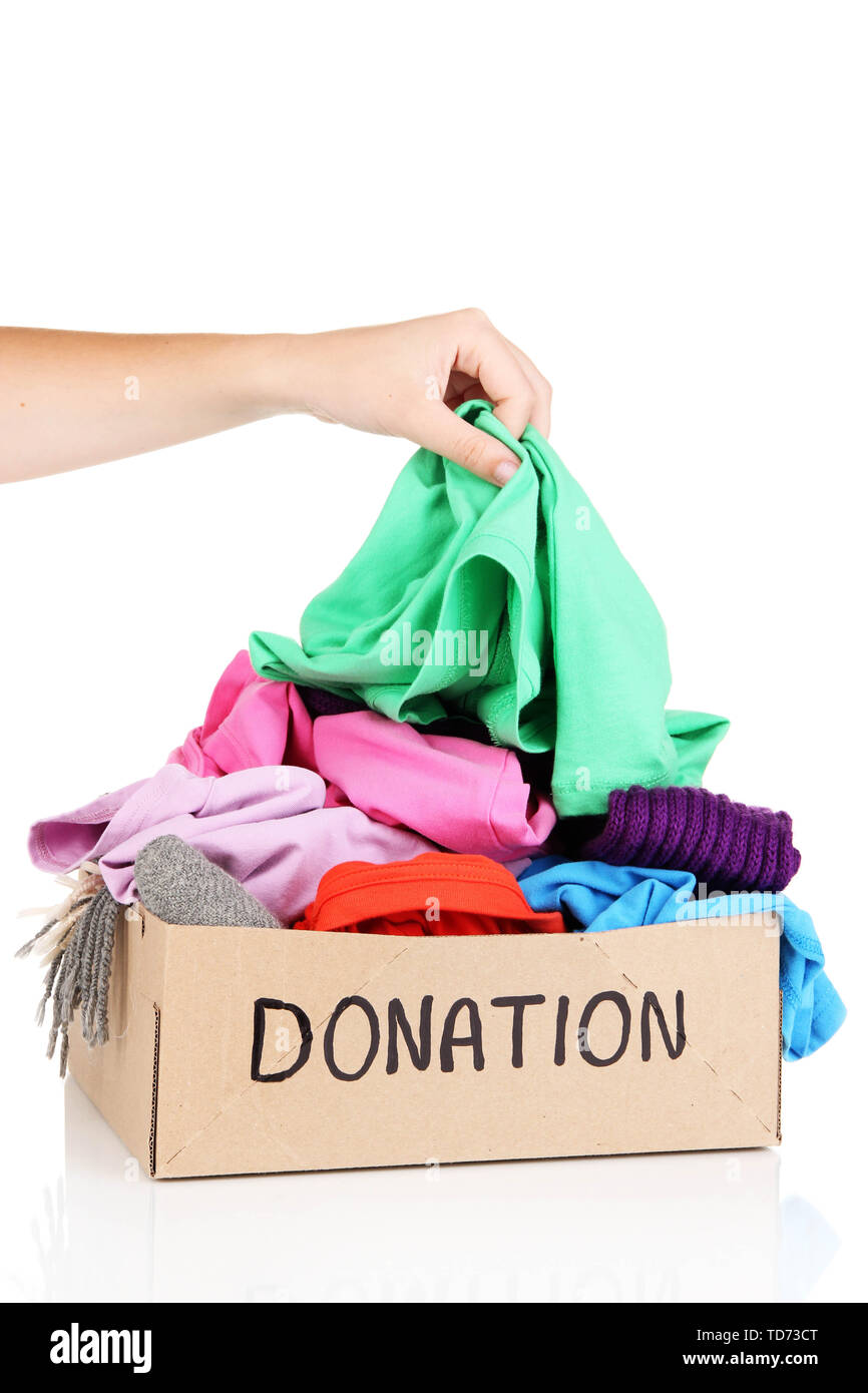 Donation box isolated on white Stock Photo - Alamy