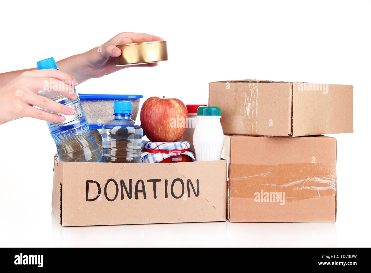 Donation box isolated on white Stock Photo - Alamy