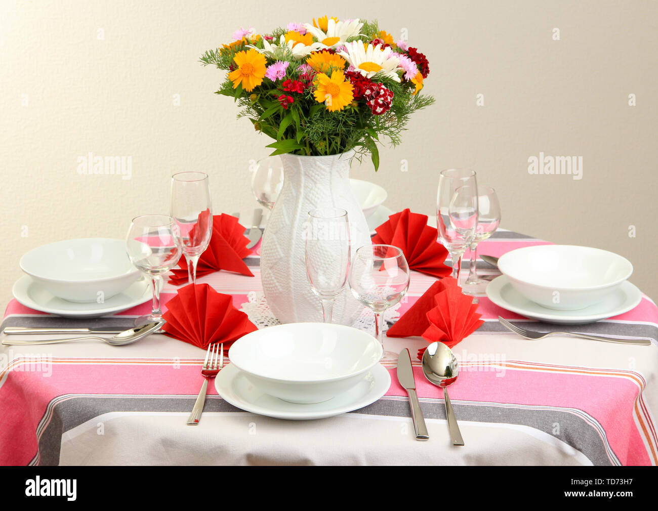 Beautiful table setting for breakfast Stock Photo - Alamy