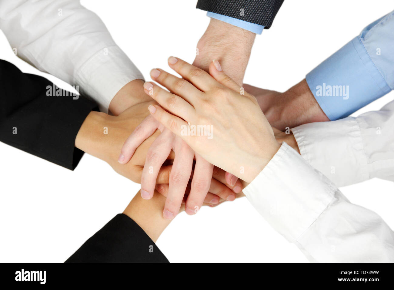 Group of young people's hands isolated on white Stock Photo - Alamy