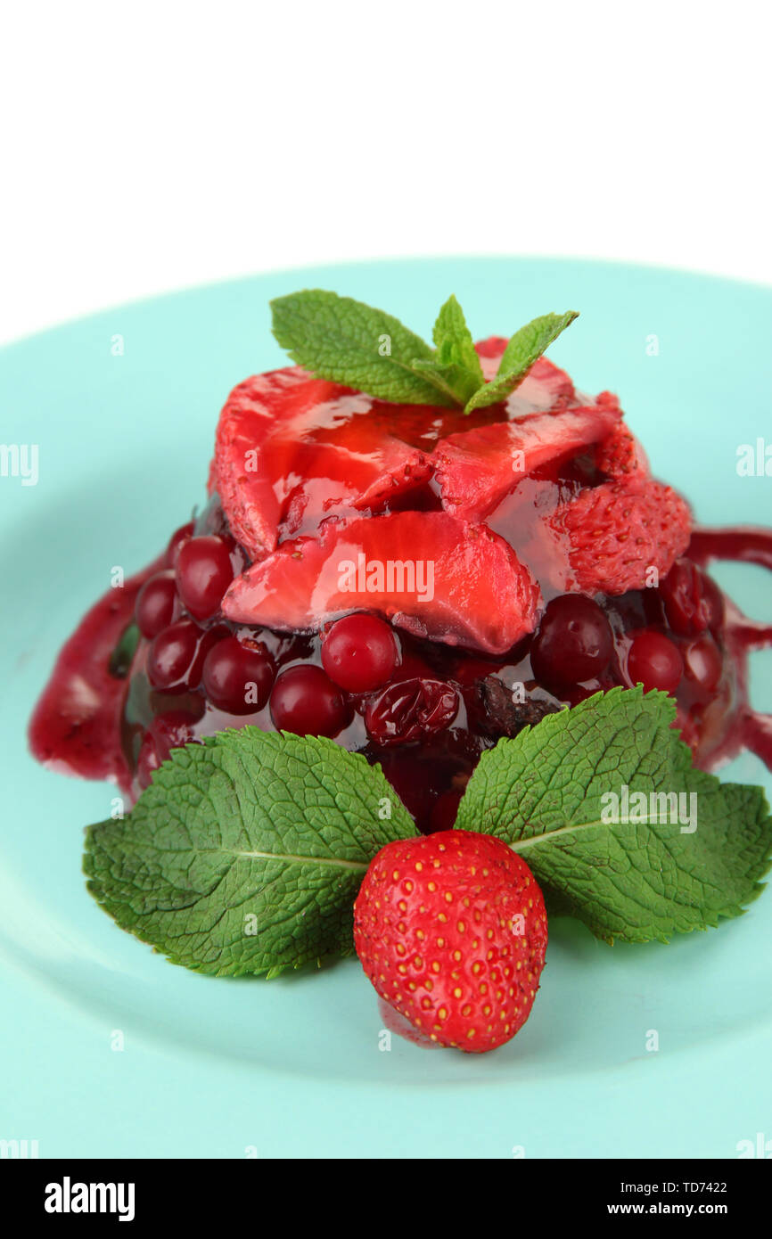 Tasty jelly dessert with fresh berries, isolated on white Stock Photo ...