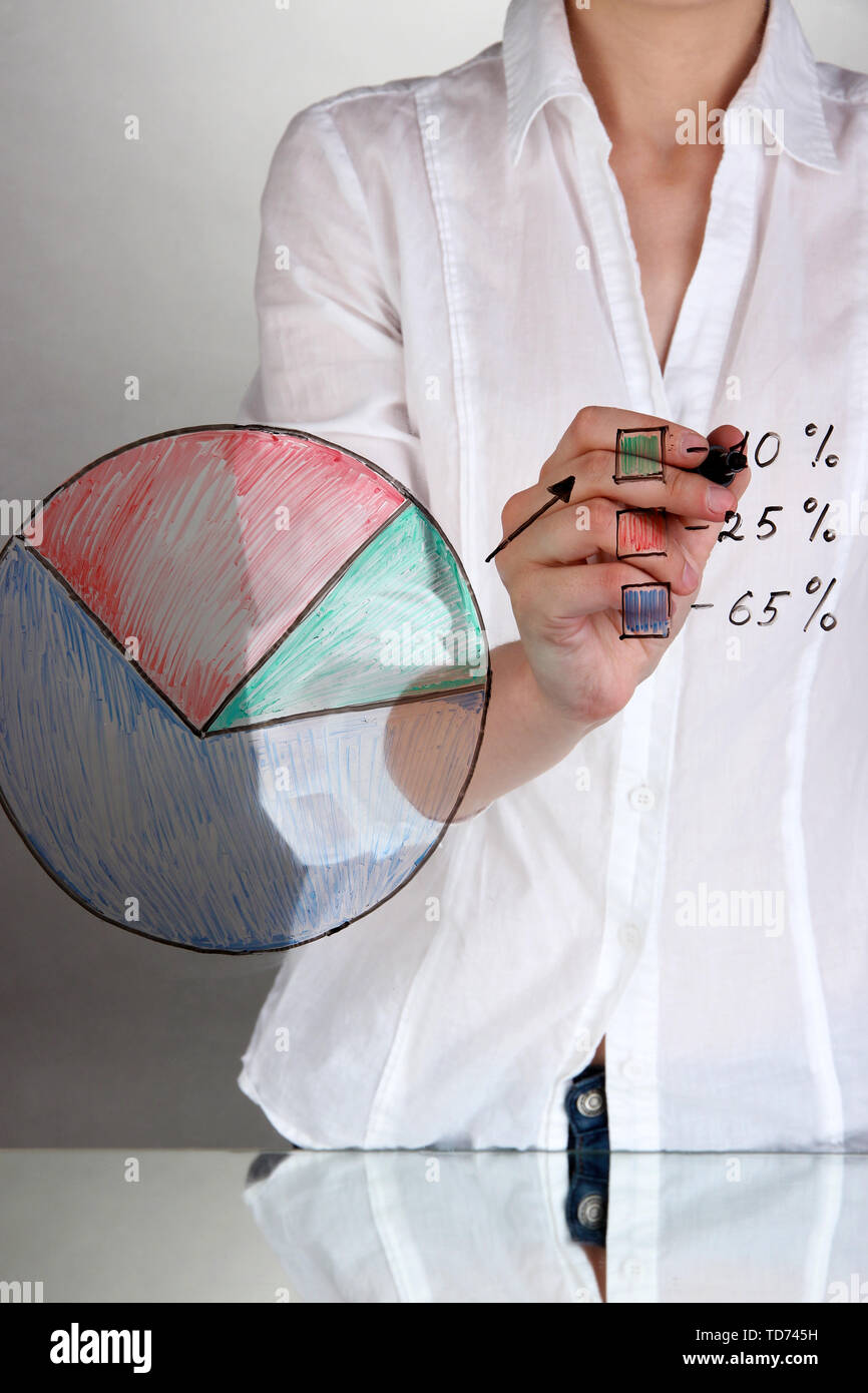 Woman paints graphic on glass on grey background Stock Photo - Alamy