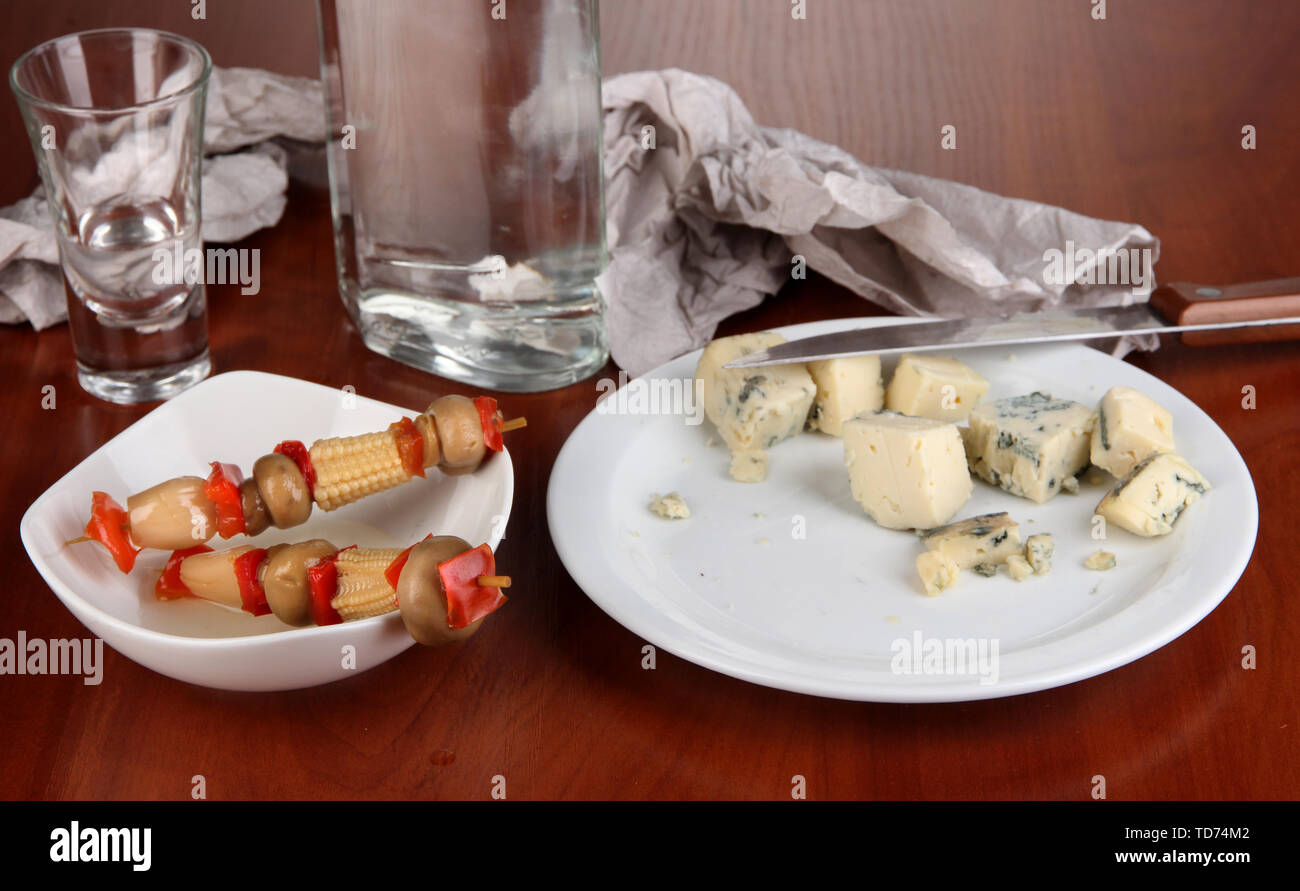 Vodka and snack on table close-up Stock Photo - Alamy