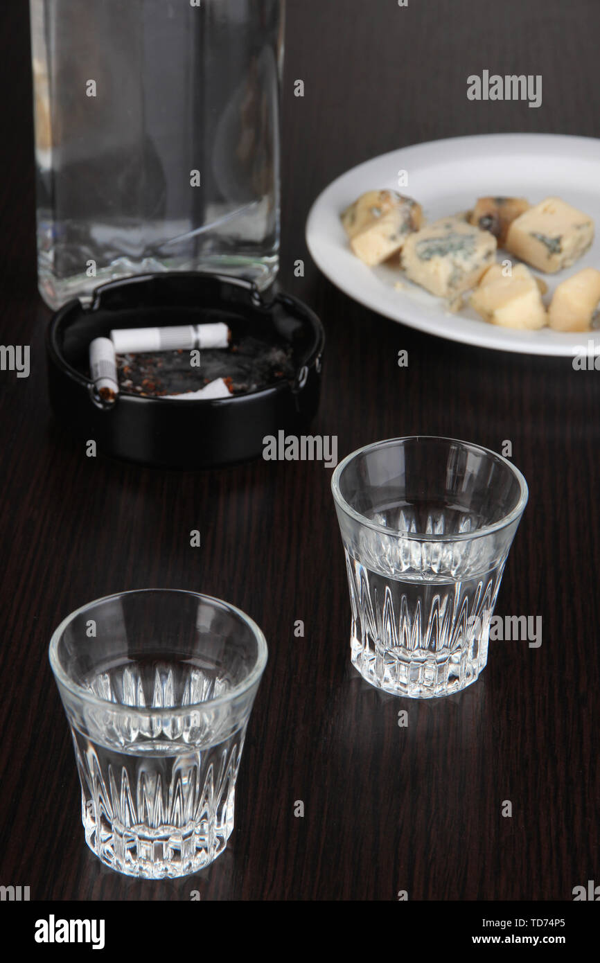 Vodka and snack on table close-up Stock Photo - Alamy