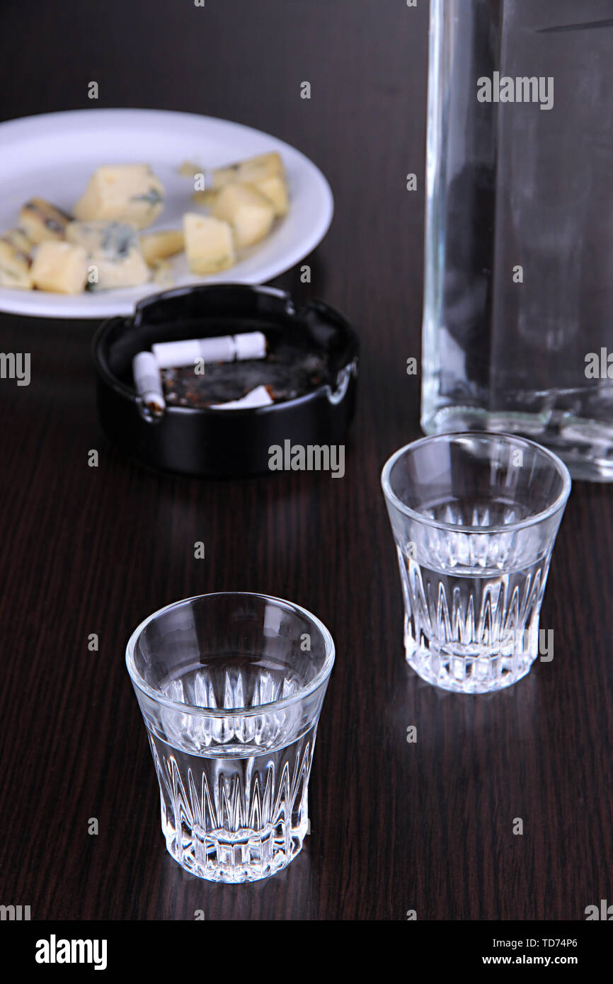 Vodka and snack on table close-up Stock Photo - Alamy