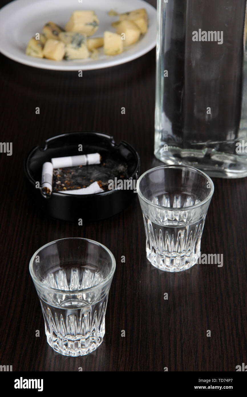 Vodka and snack on table close-up Stock Photo - Alamy