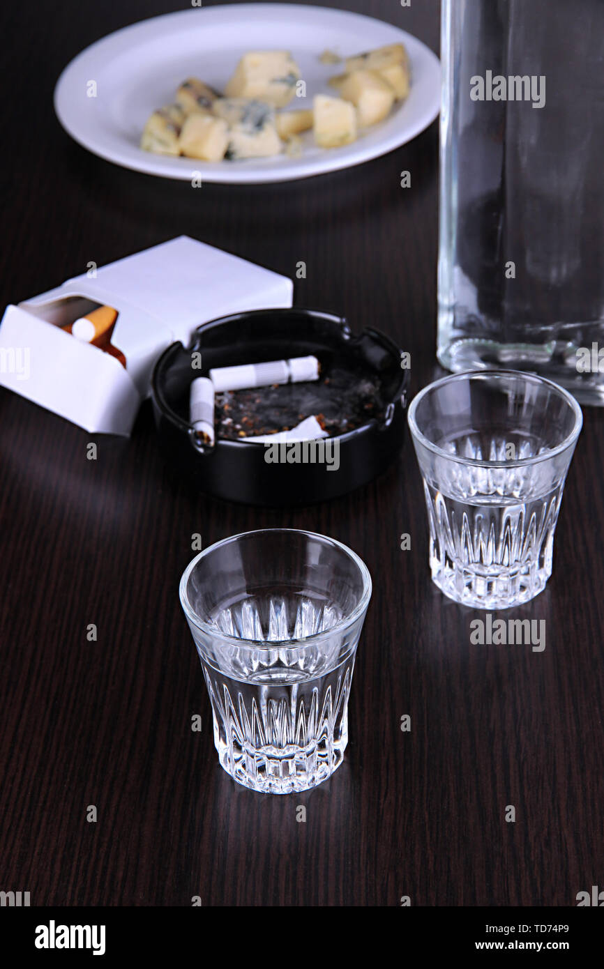 Vodka and snack on table close-up Stock Photo - Alamy