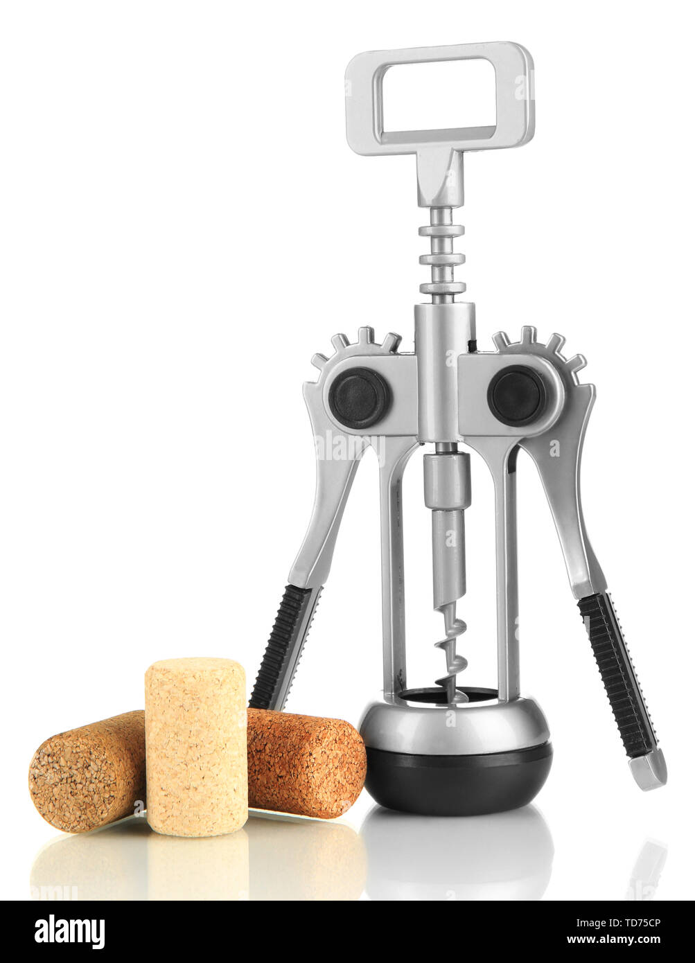 Corkscrew with wine corks isolated on white Stock Photo - Alamy