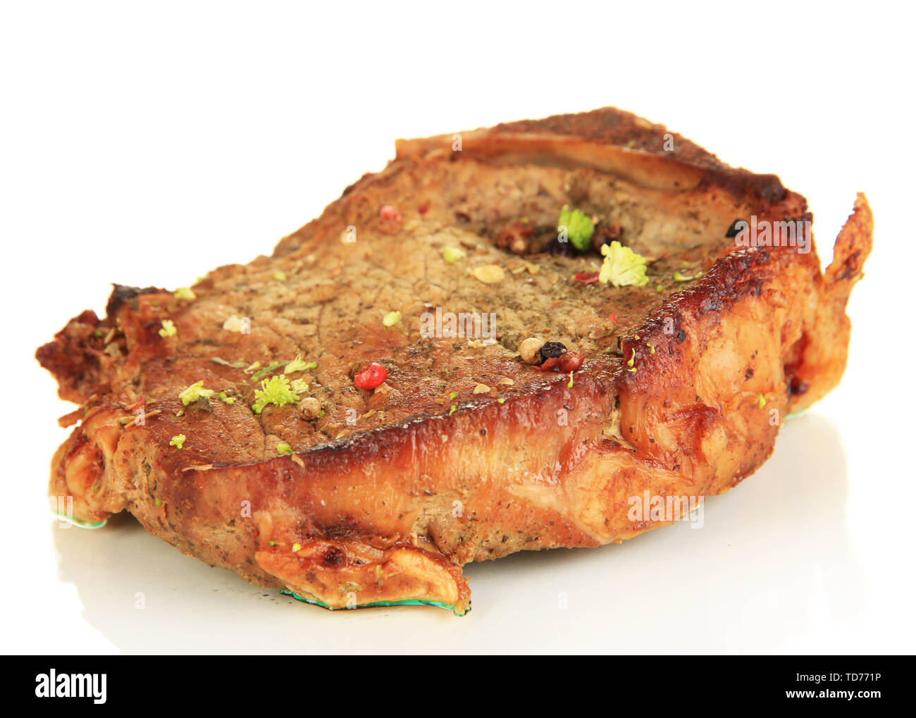 Piece of fried meat isolated on white Stock Photo - Alamy