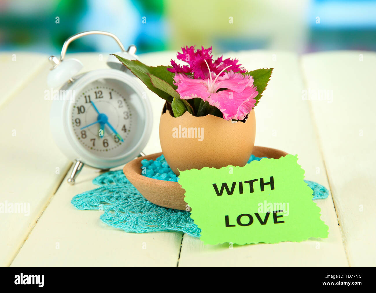 Flowers growing from egg shell, on bright background Stock Photo - Alamy