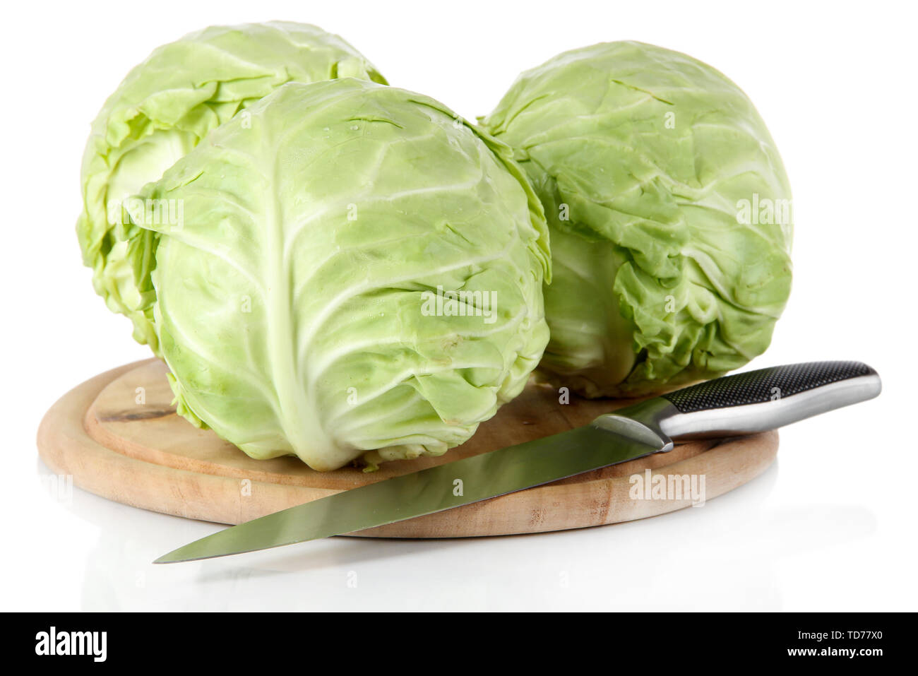 Cabbage on board for cutting isolated on white Stock Photo - Alamy