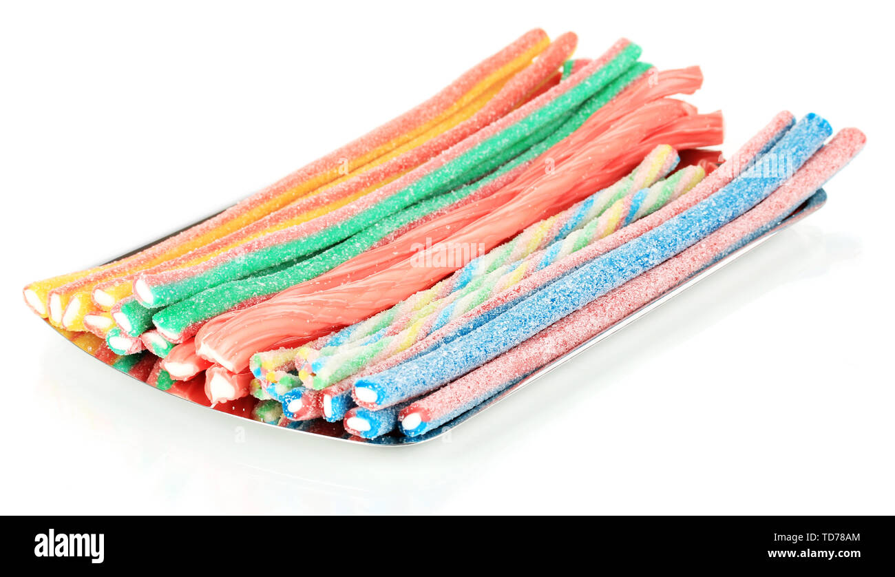 Sweet jelly candies in tray isolated on white Stock Photo - Alamy