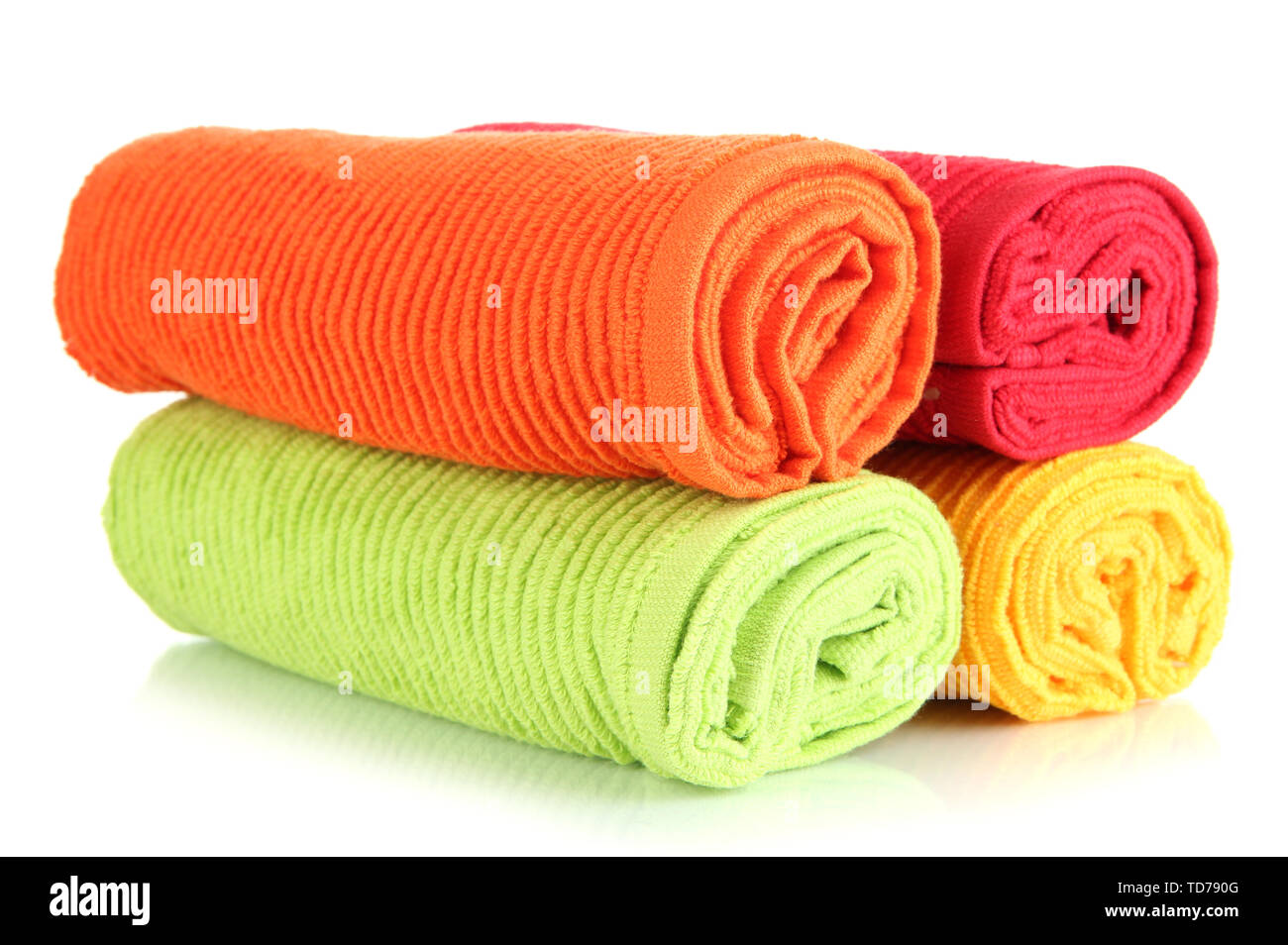 Colorful towels isolated on white Stock Photo - Alamy