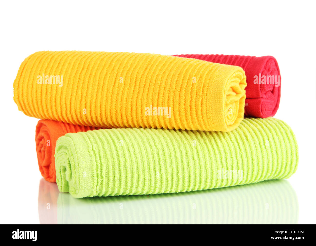 Colorful towels isolated on white Stock Photo - Alamy