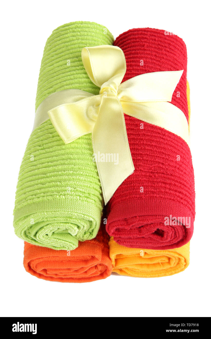 Colorful towels isolated on white Stock Photo - Alamy
