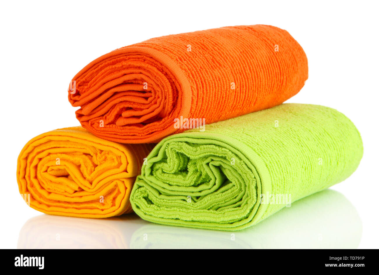 Colorful towels isolated on white Stock Photo - Alamy