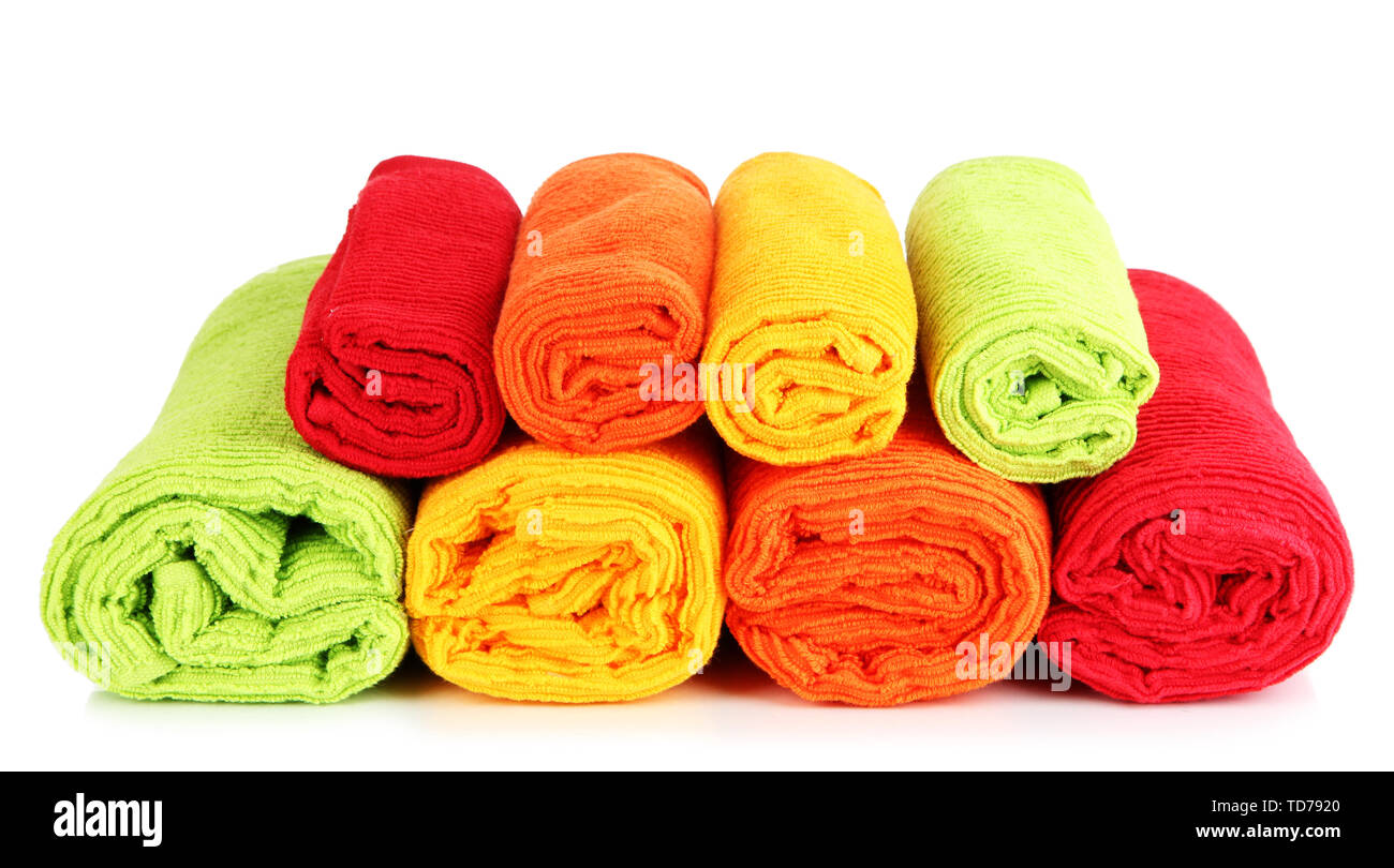 Colorful towels isolated on white Stock Photo - Alamy