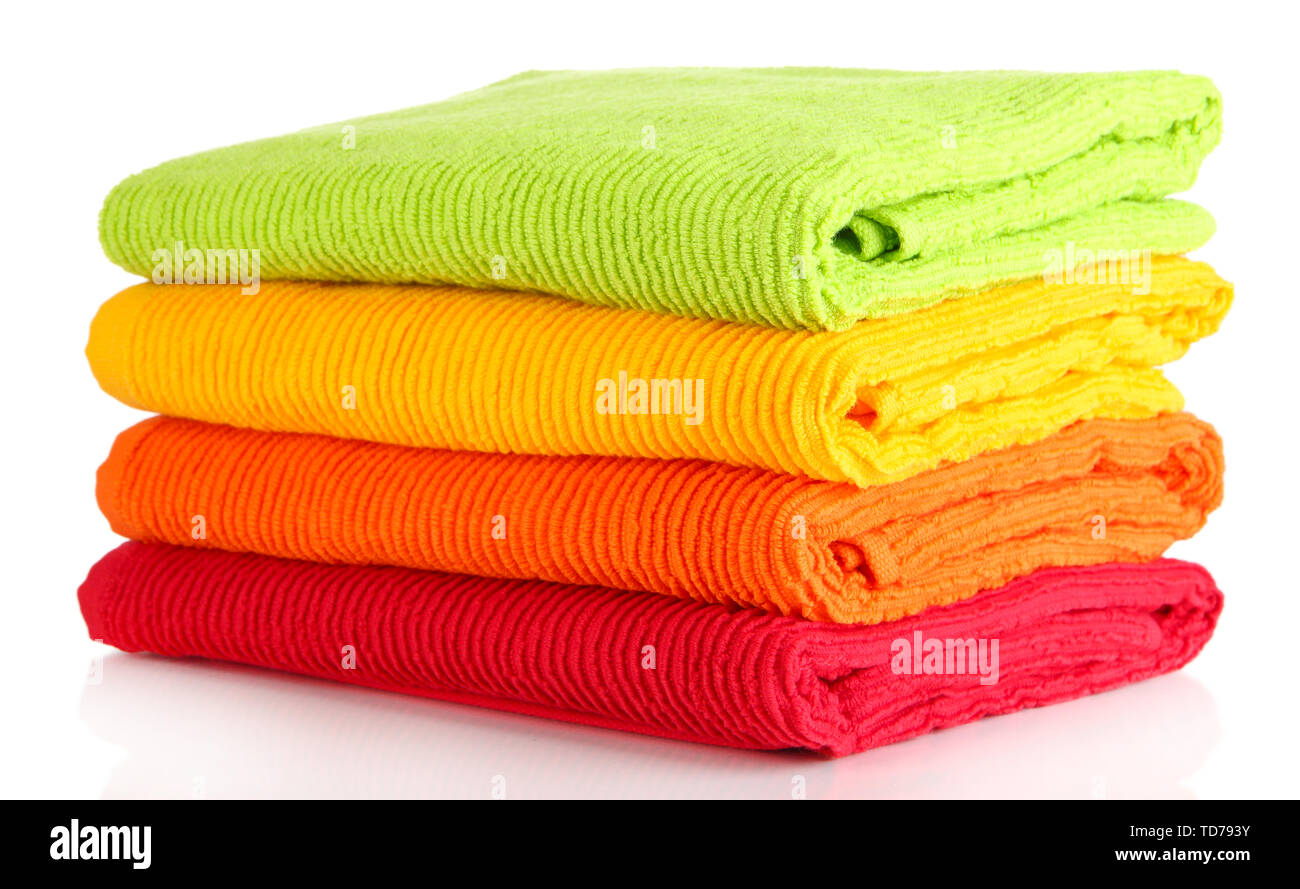 Colorful towels isolated on white Stock Photo - Alamy