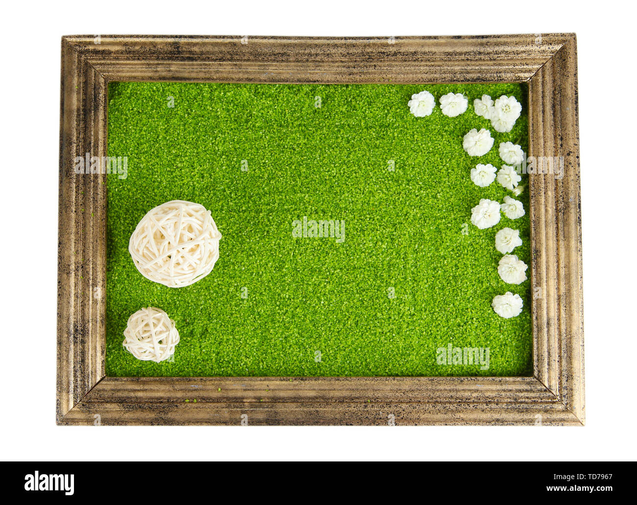 Picture of colored decorative sand with flowers isolated on white Stock ...