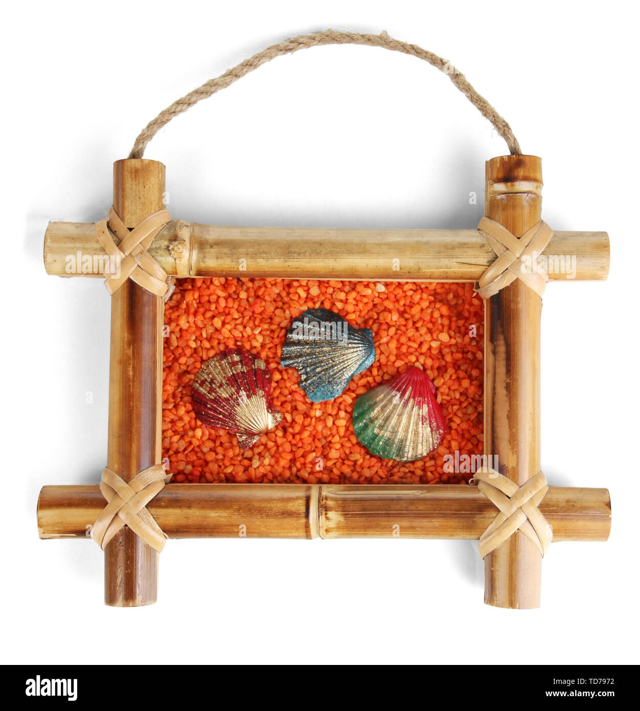 Picture of colored decorative sand with shells isolated on white Stock ...