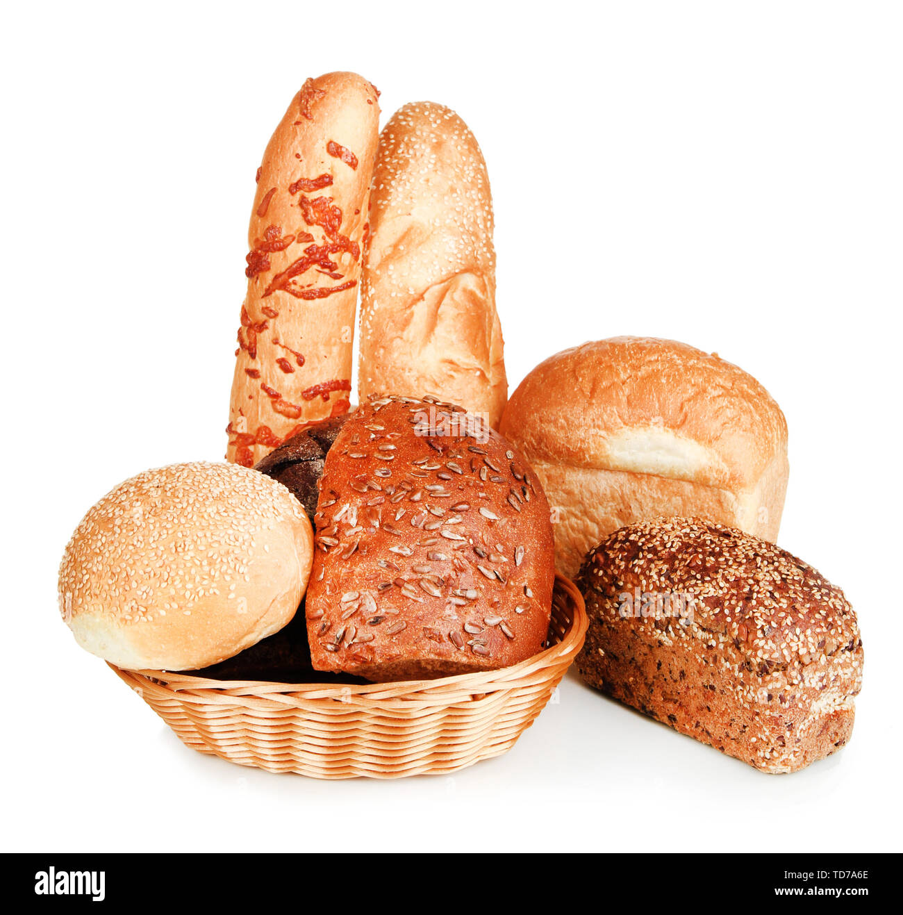 Variety of bread isolated on white Stock Photo - Alamy