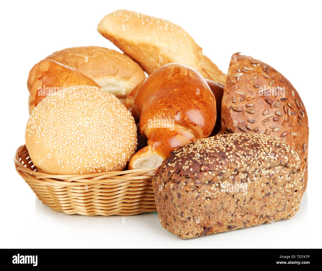Variety of bread isolated on white Stock Photo - Alamy