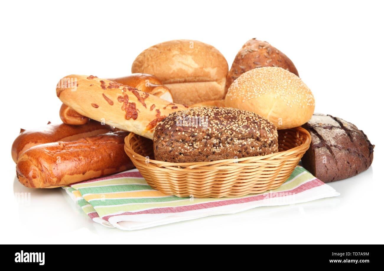 Variety of bread isolated on white Stock Photo - Alamy