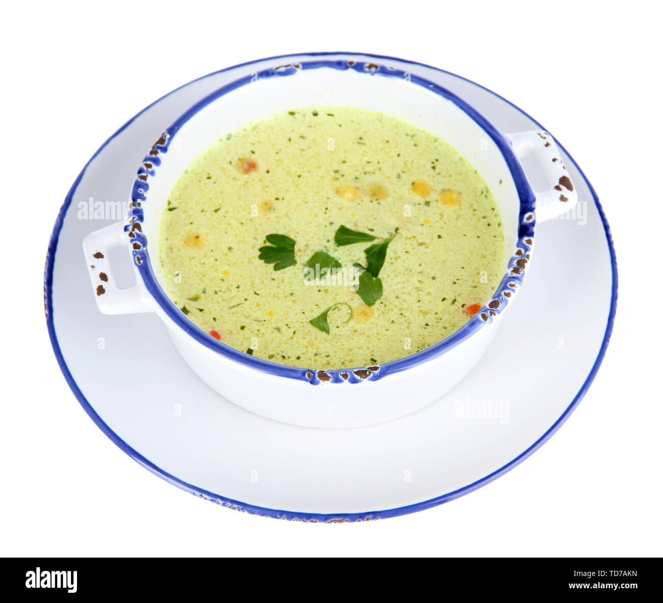 Soup in plate isolated on white Stock Photo - Alamy