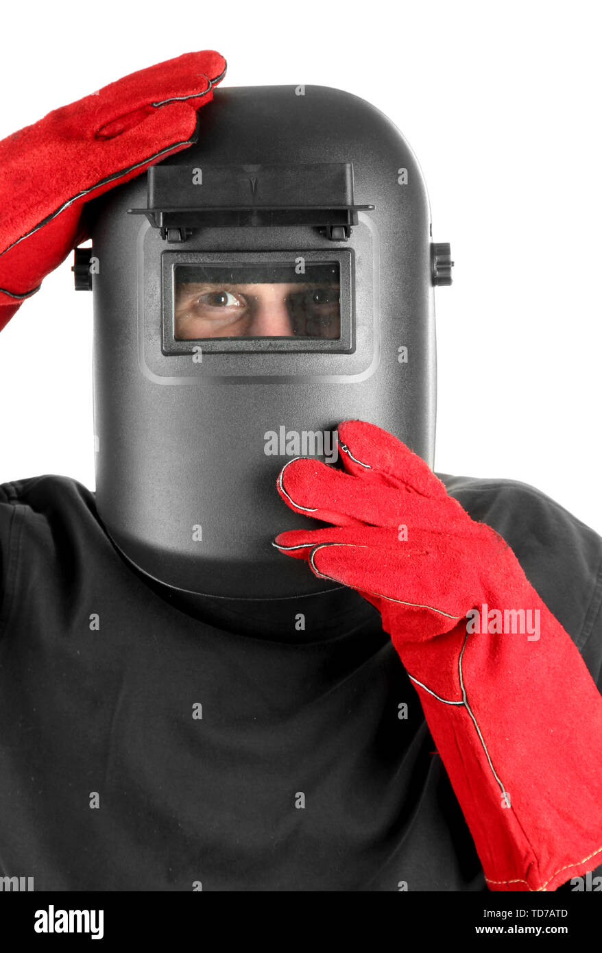 Portrait of welder in mask, isolated on white Stock Photo - Alamy