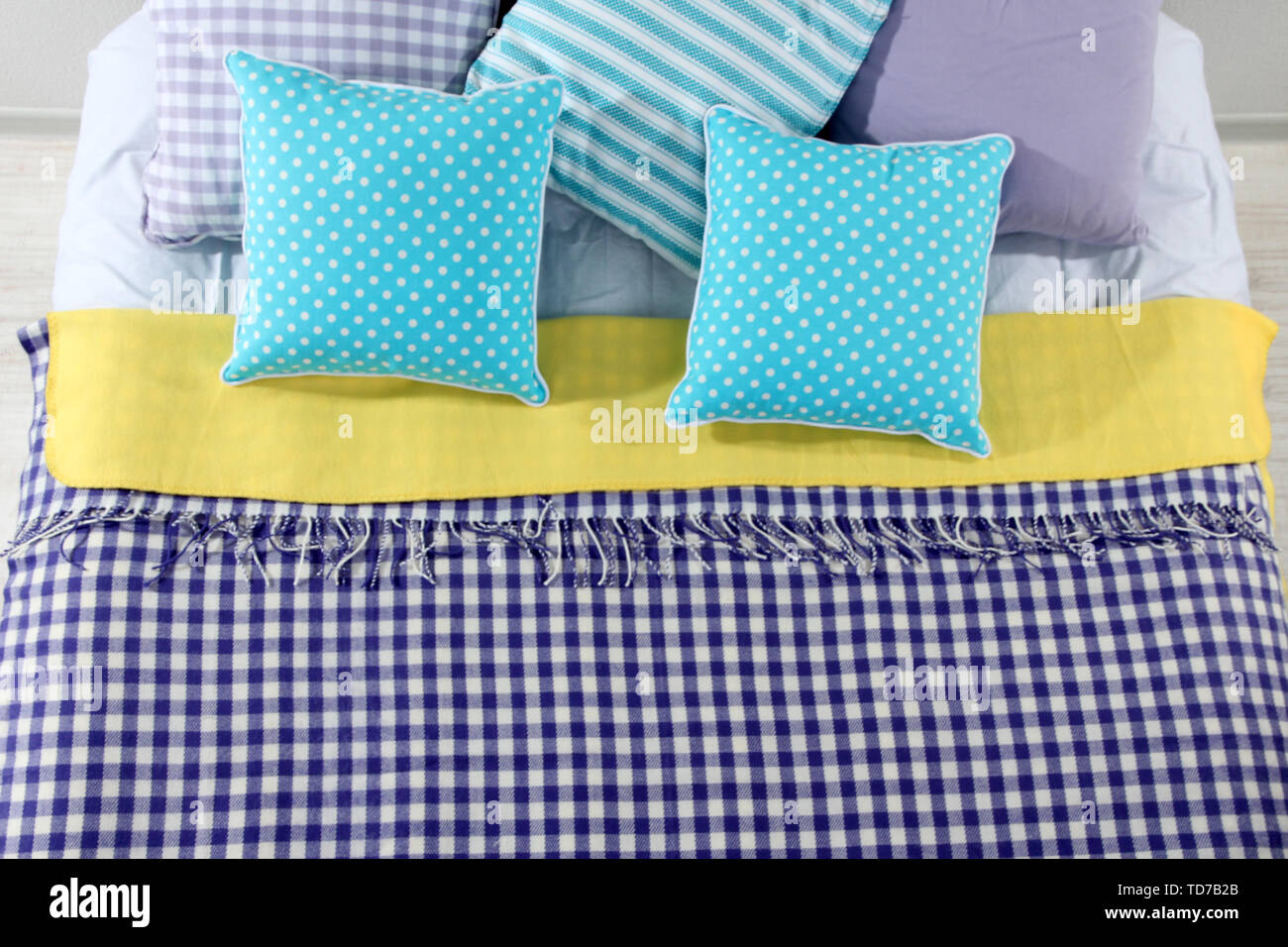 Bed in room top view close-up Stock Photo - Alamy